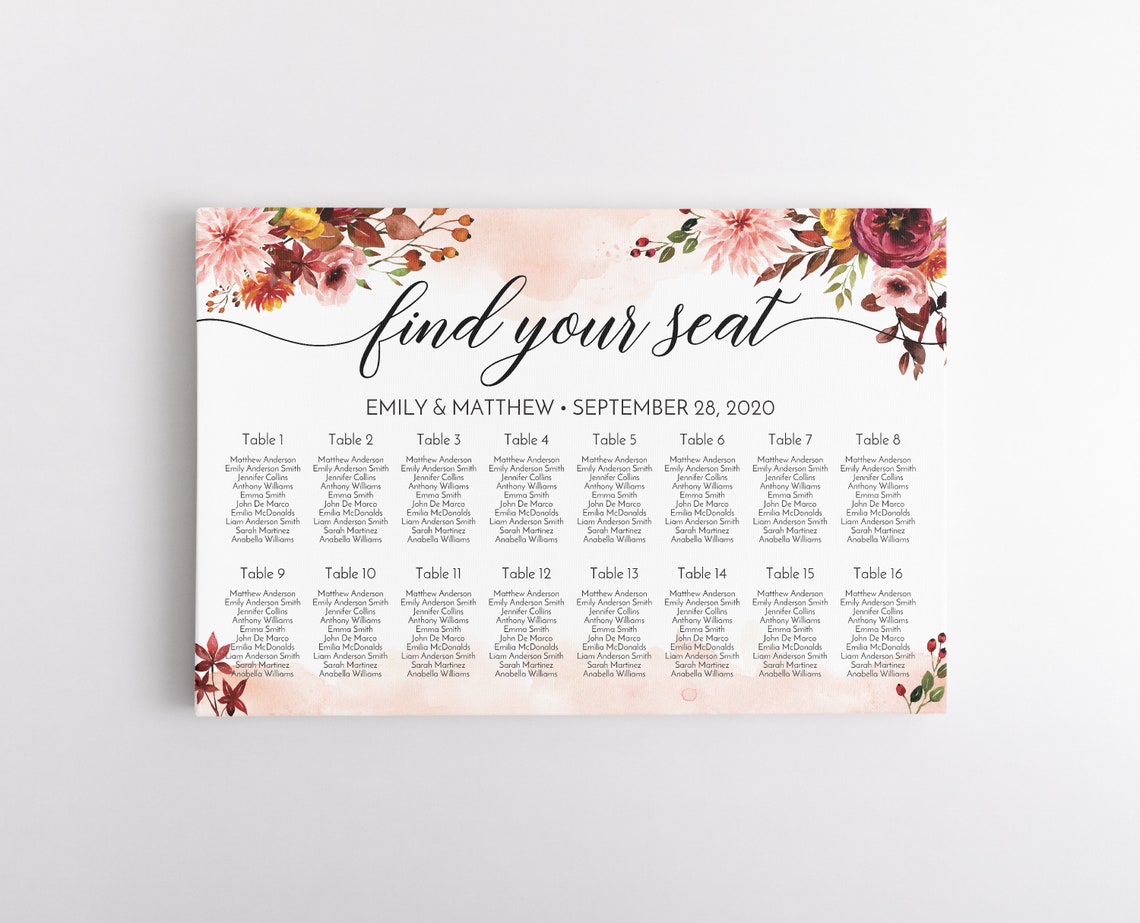 Seating chart wedding Fall autumn wedding seating chart | Etsy