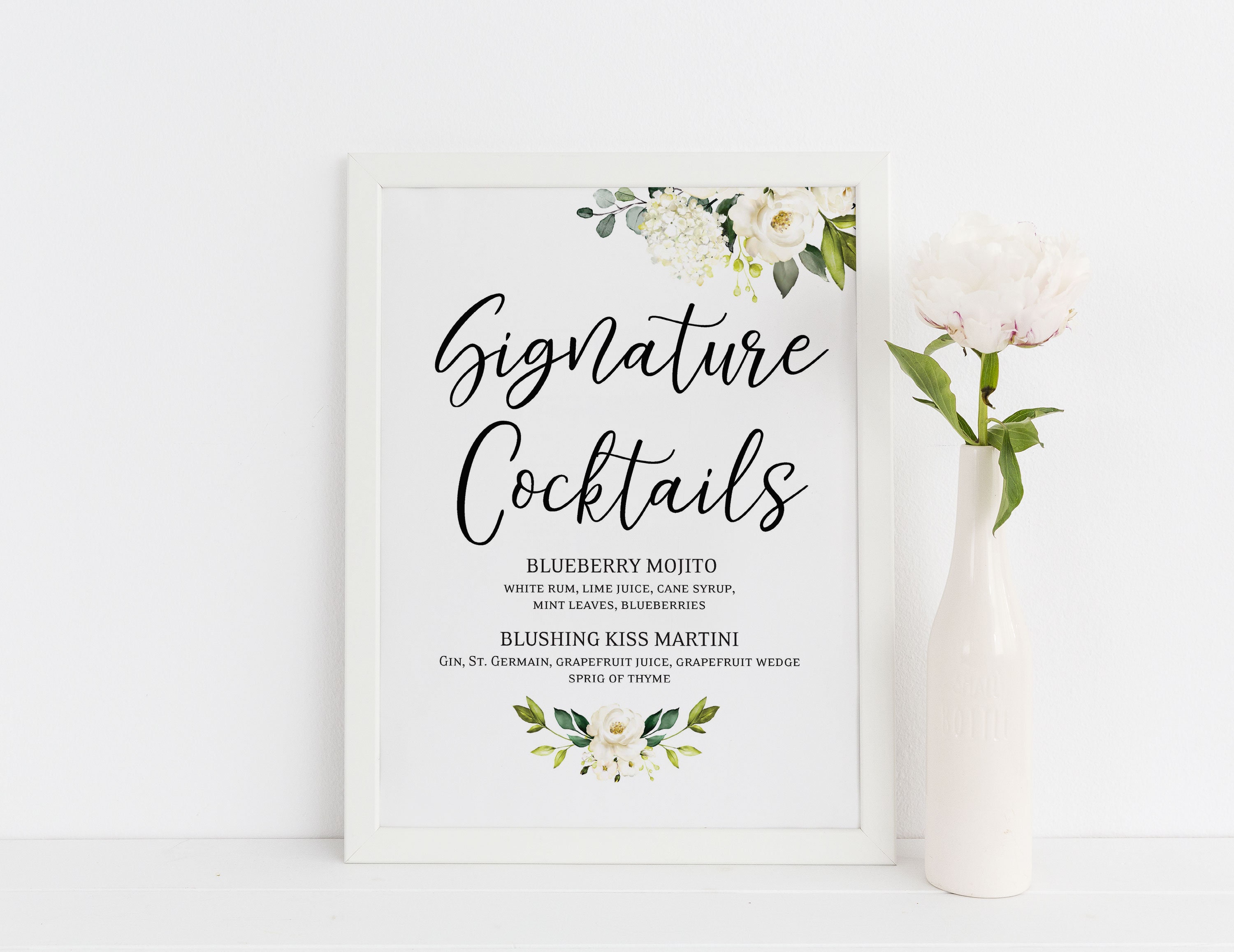 Signature Cocktails Wedding Sign Template Floral Wedding Sign - Etsy