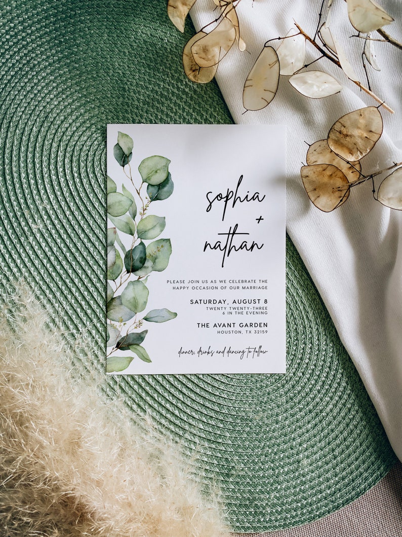 Wedding Invitation Template Greenery Wedding Invitation Set - Etsy