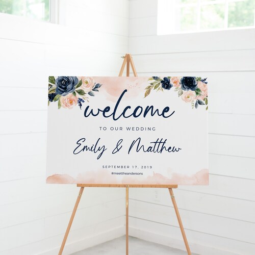 Navy Blush Wedding Welcome Sign 3 Editable Templates - Etsy