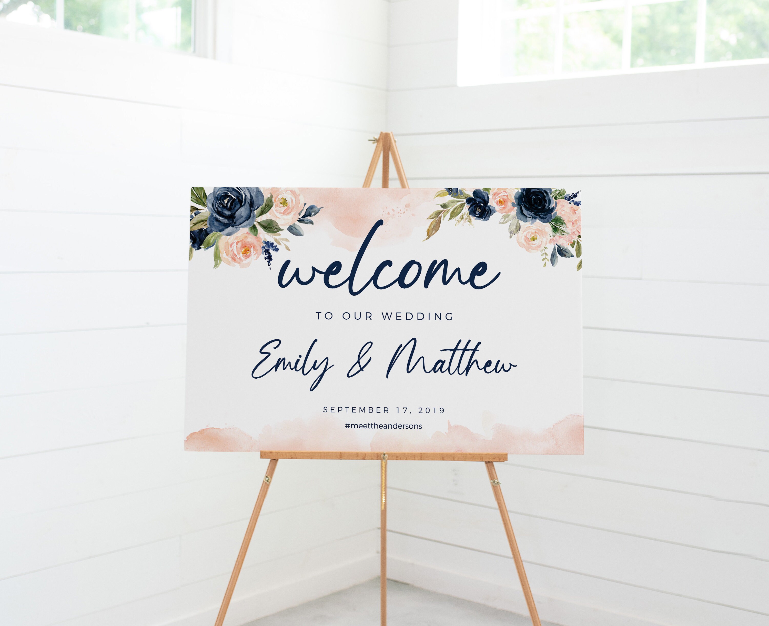 Welcome Sign Wedding Navy and Blush Welcome Sign Template | Etsy