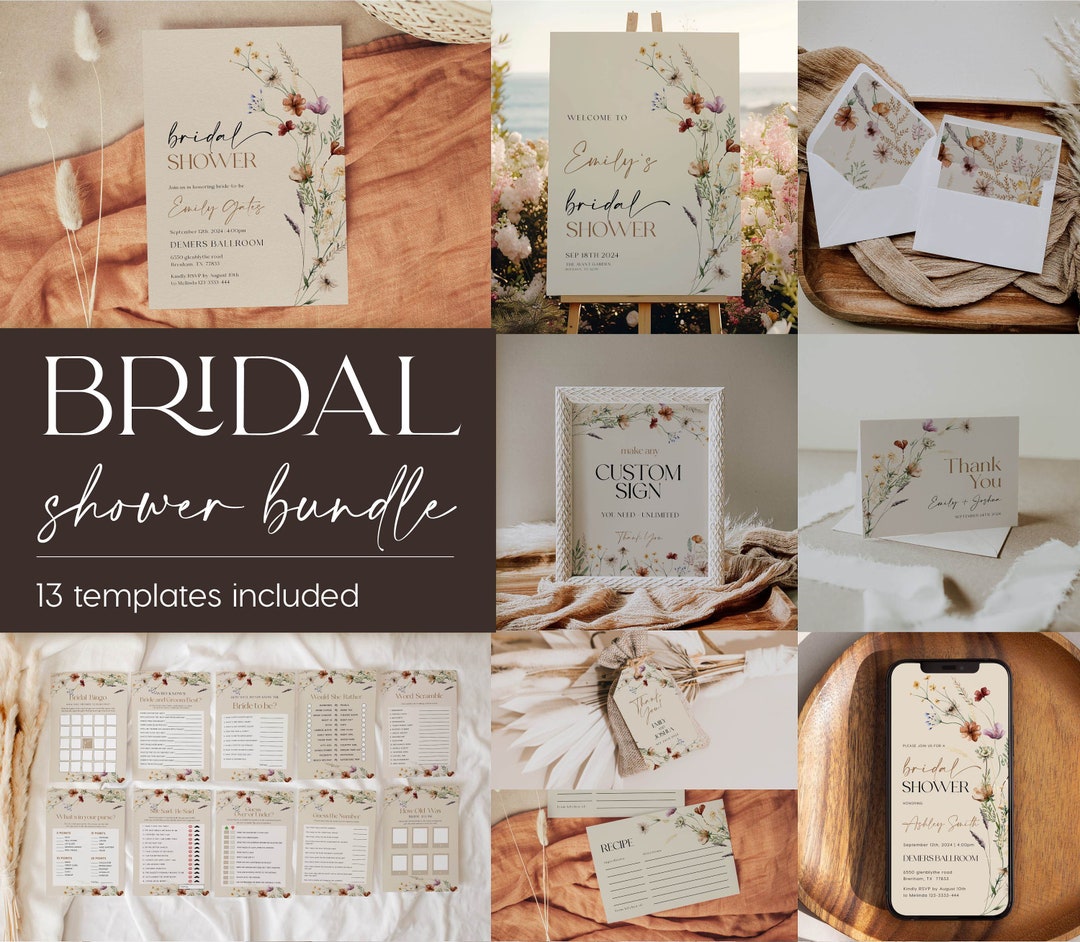 Beige Bridal Shower Bundle, Bridal Shower Invitation, Welcome Sign ...