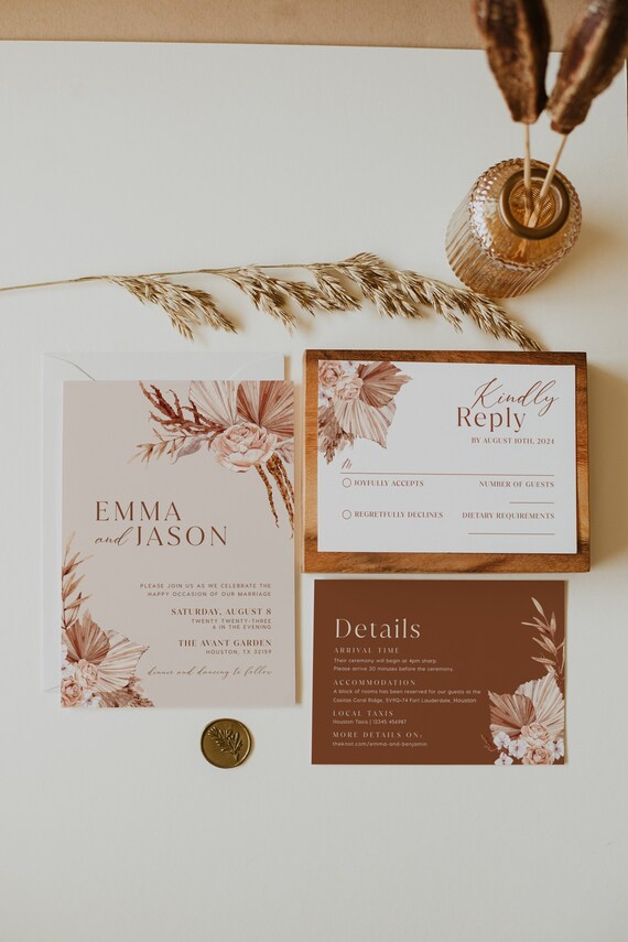 Beige Wedding Invitation Pampas Wedding Invitation - Etsy