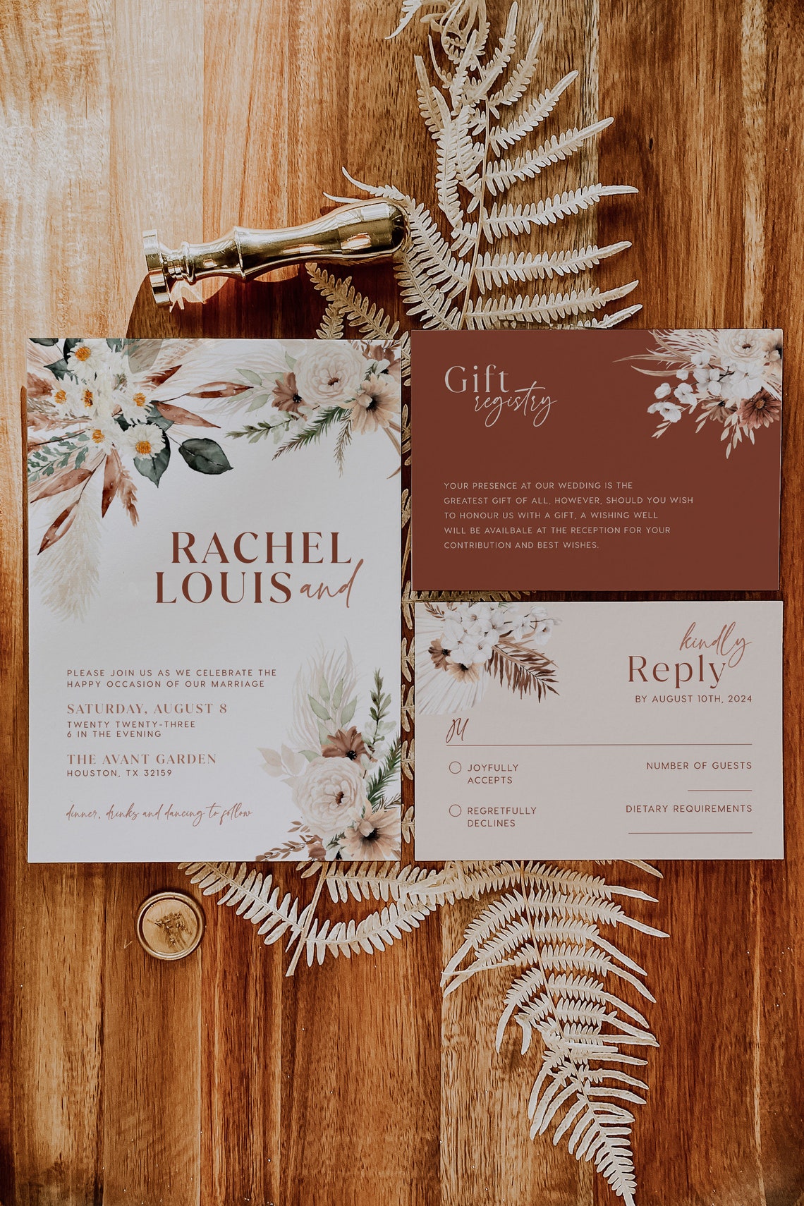 Floral Boho Wedding Invitation Wedding Invitation Pampas - Etsy
