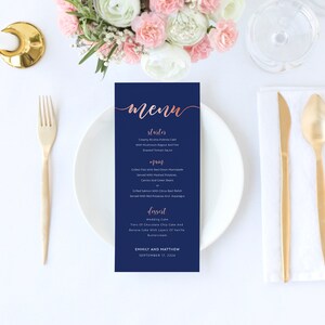 Navy Rose Gold Menu, Wedding Menu Template, Navy Wedding Menu Card # ...