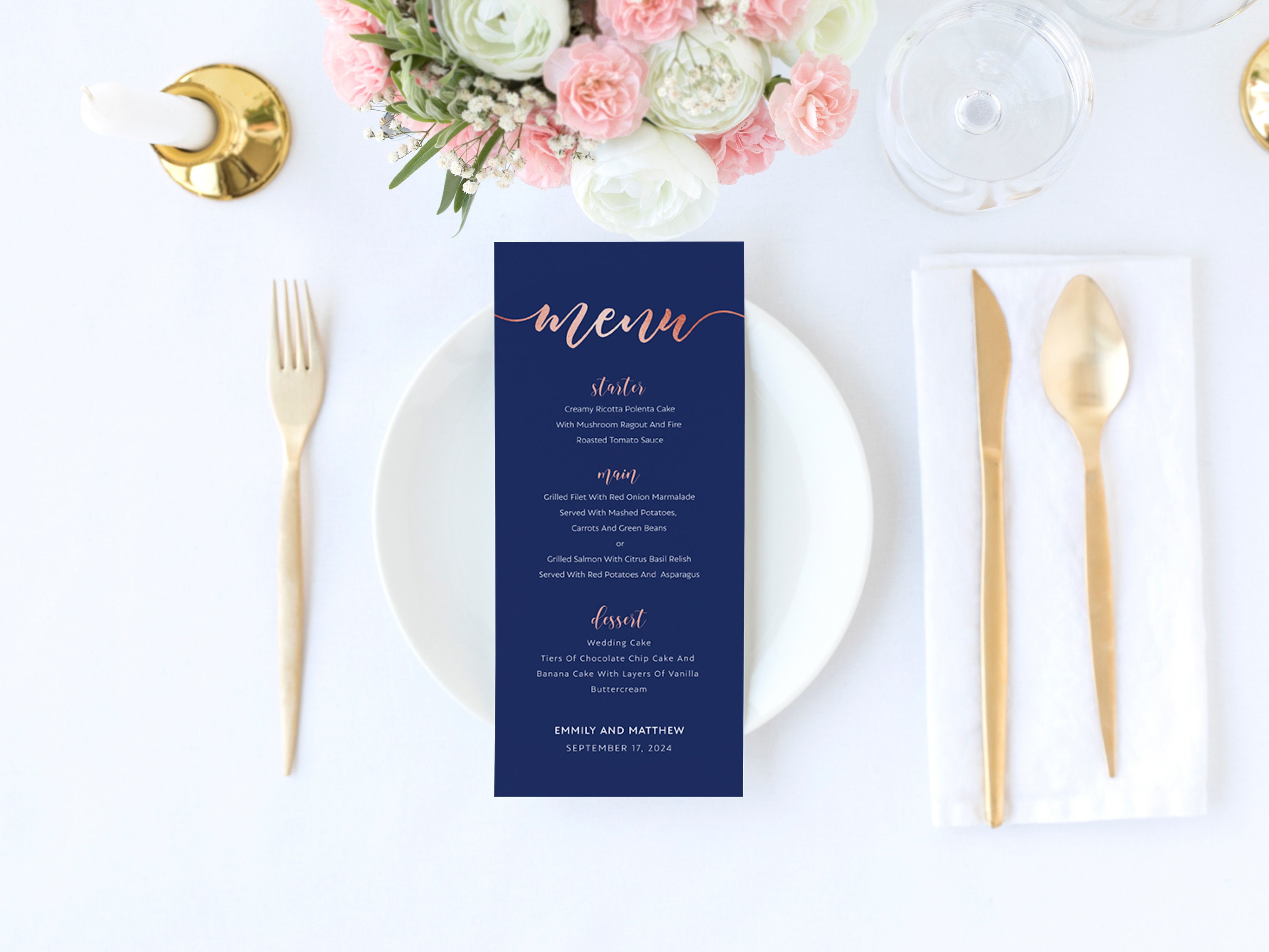 Navy Rose Gold Menu Wedding Menu Template Navy Wedding Menu - Etsy