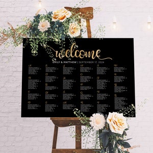 Black and Gold Seating Chart, Wedding Seating Chart Sign, Alphabetical ...