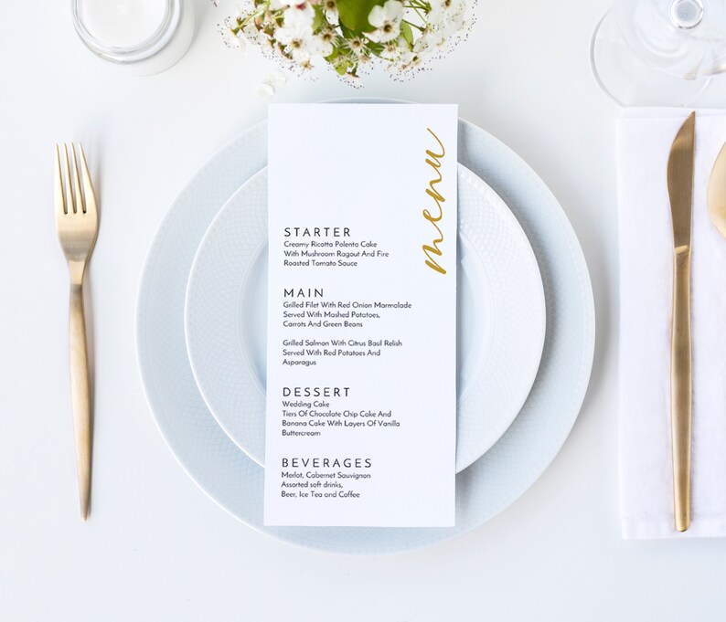 Gold Menu Template Wedding Dinner Menu Template Wedding Menu - Etsy