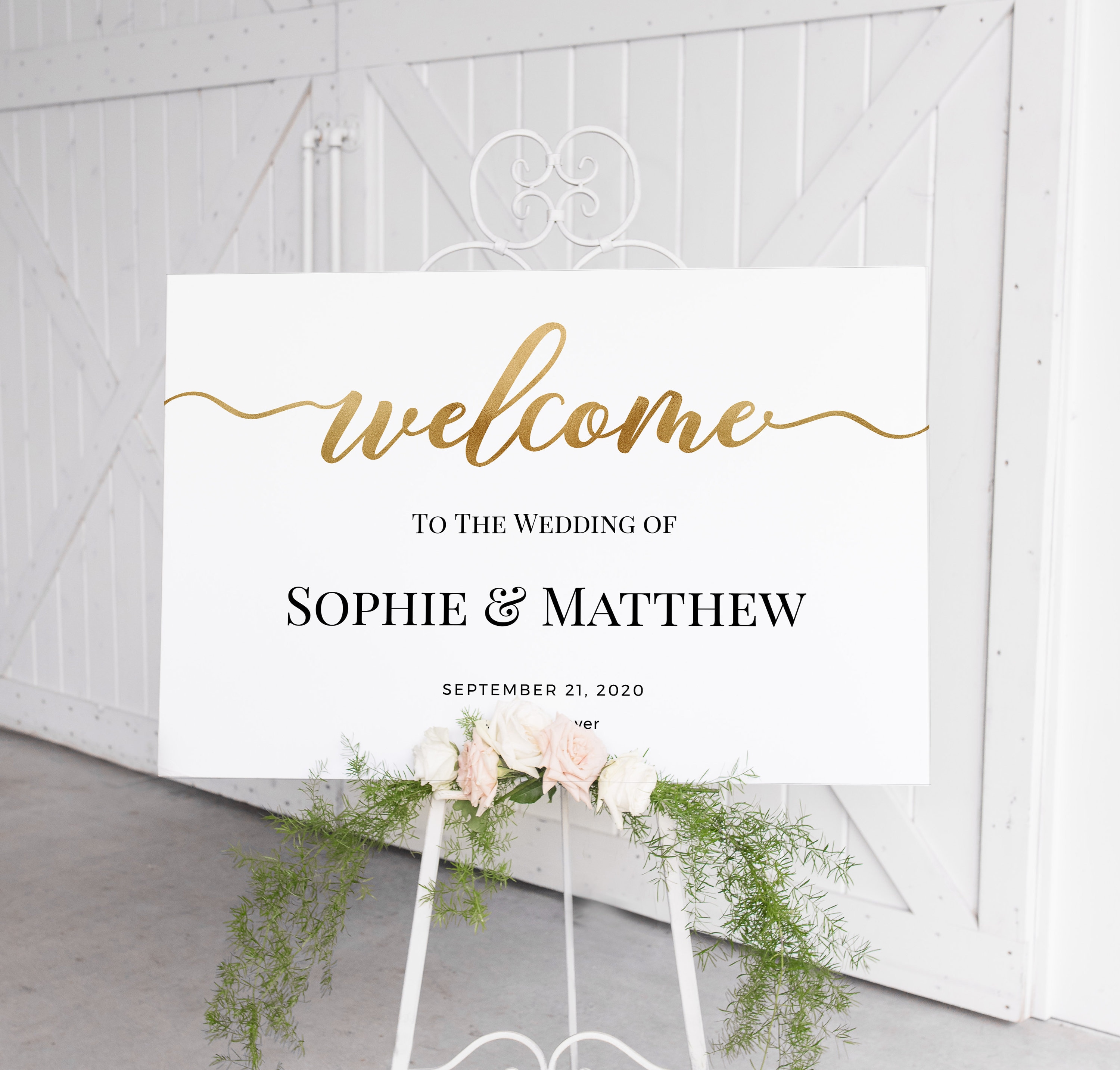 Wedding welcome sign Gold welcome sign template Modern | Etsy