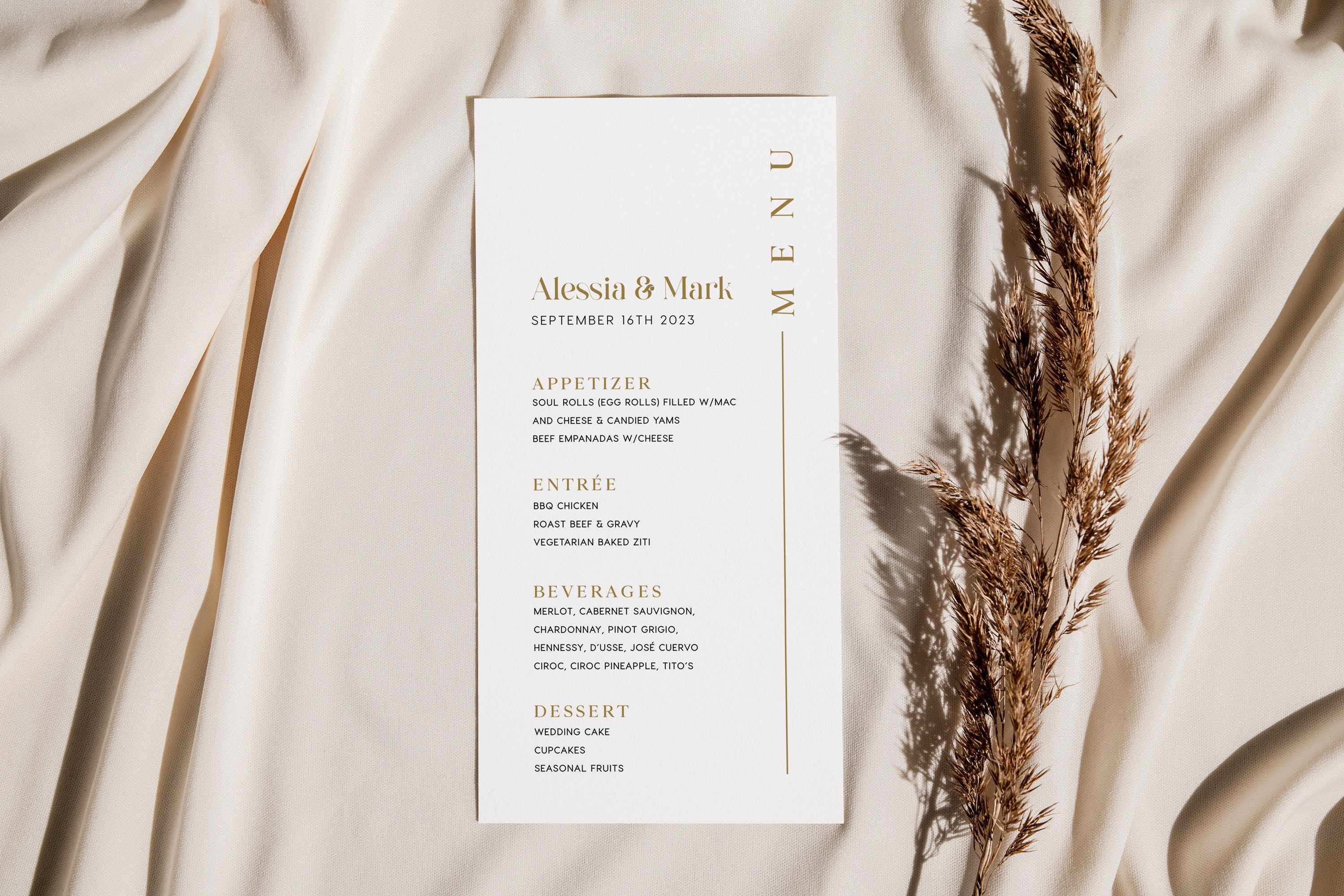 Menu Cards Gold Menu Template Wedding Menu Gold Wedding | Etsy