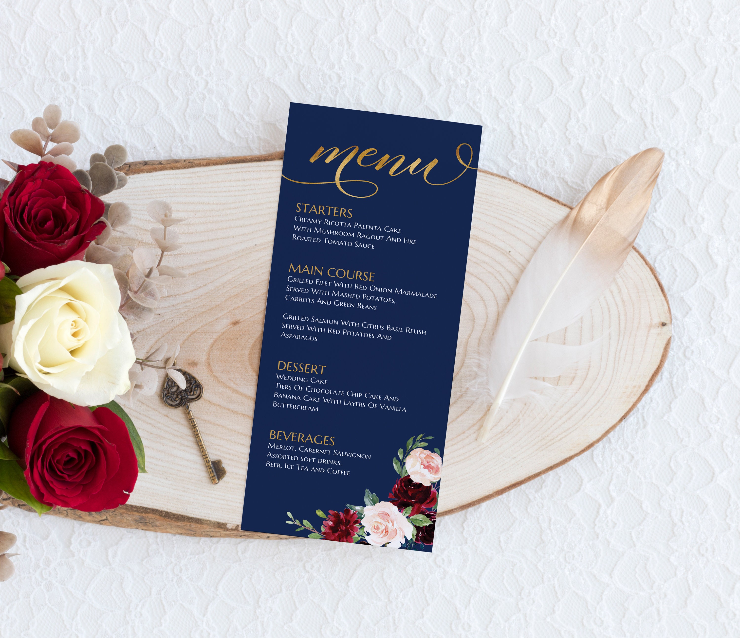 Wedding menu template Navy menu template Navy burgundy | Etsy