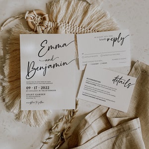 Rustic Wedding Invitation Set, Minimalist Modern Wedding Invitation ...