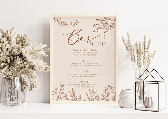 Bar Sign Template Bar Sign Wedding Wedding Table Sign - Etsy