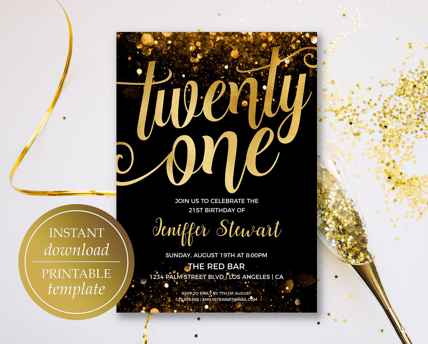 Twenty First Birthday Printable Birthday Invitations Template - Etsy