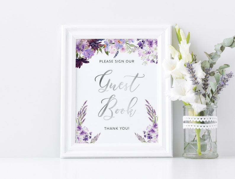 Lavender Guest Book Sign Lavender Purple and Silver Wedding - Etsy