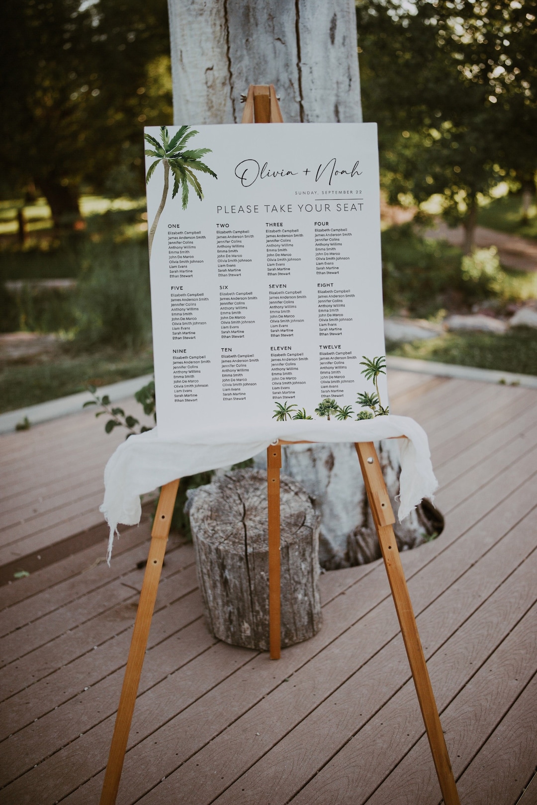 Seating Chart Wedding, Tropical Palms Seating Chart, Tropical Wedding ...