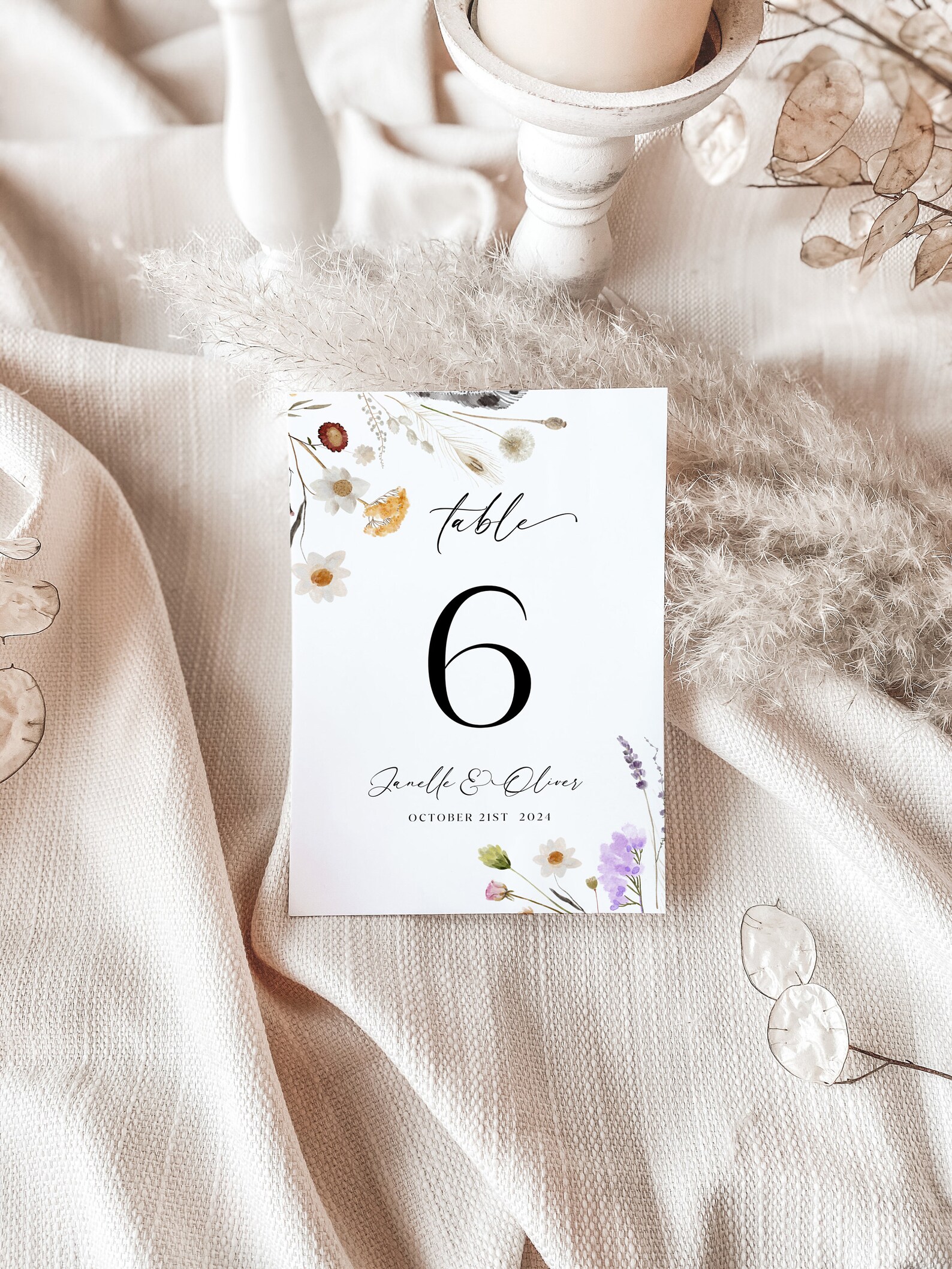 Wedding Table Number Template Wildflower Wedding Table - Etsy