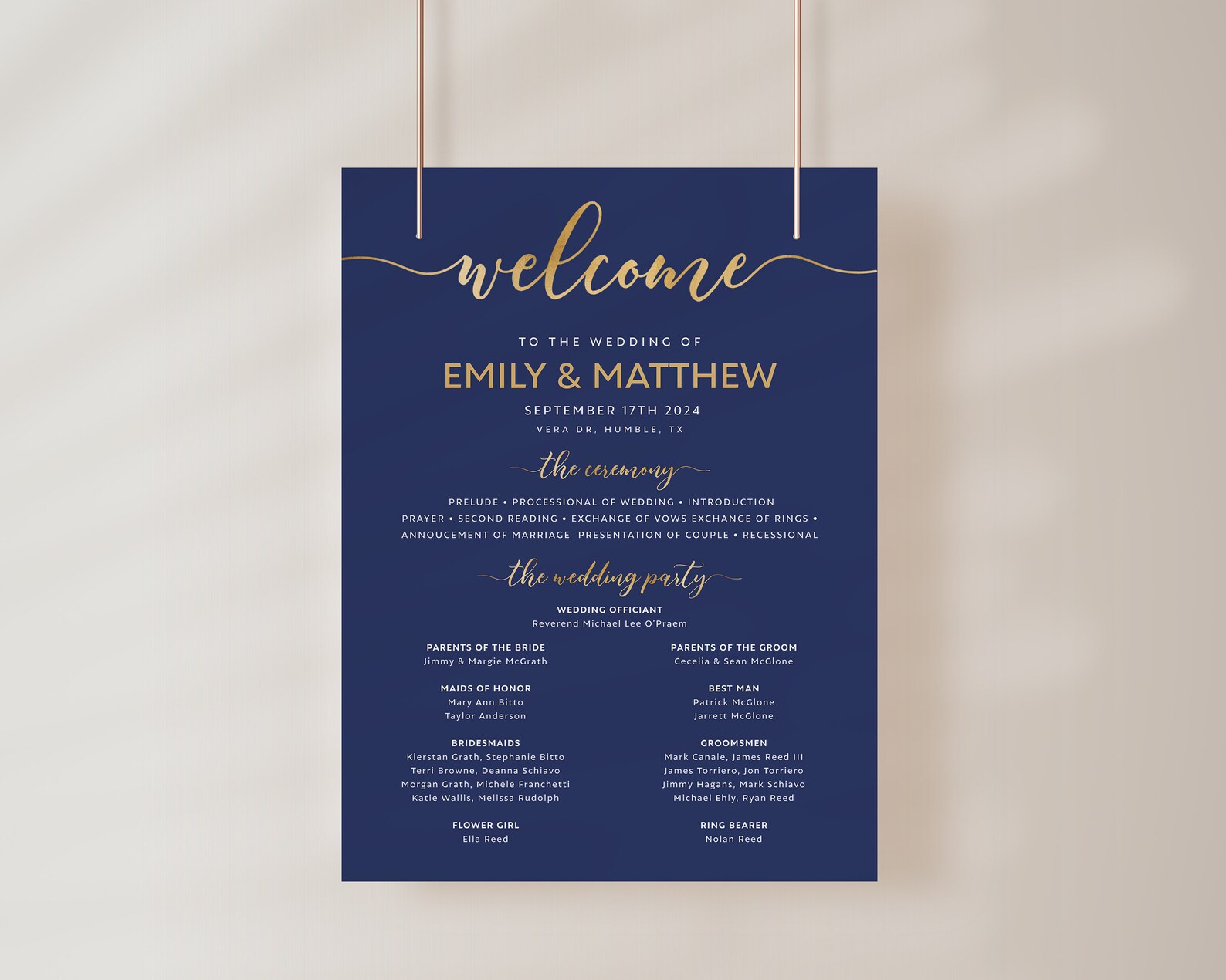 Wedding Program Sign Wedding Program Template Navy Wedding | Etsy