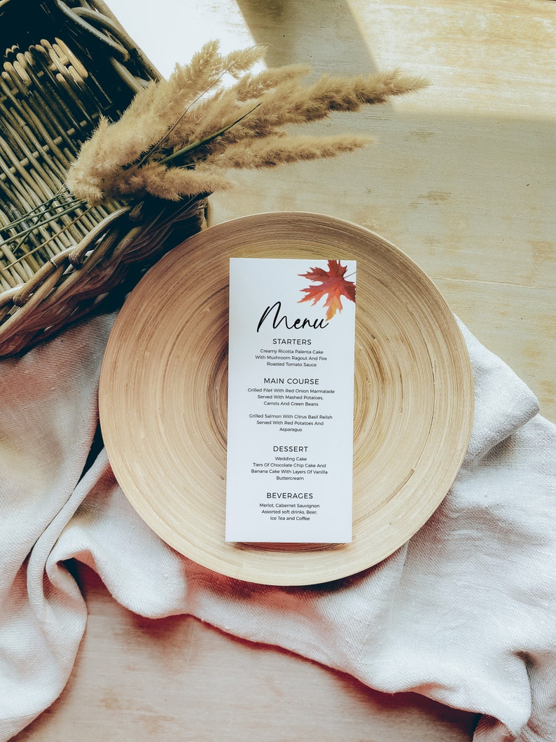 Menu Card Template Fall Wedding Menu Cards Fall Wedding - Etsy