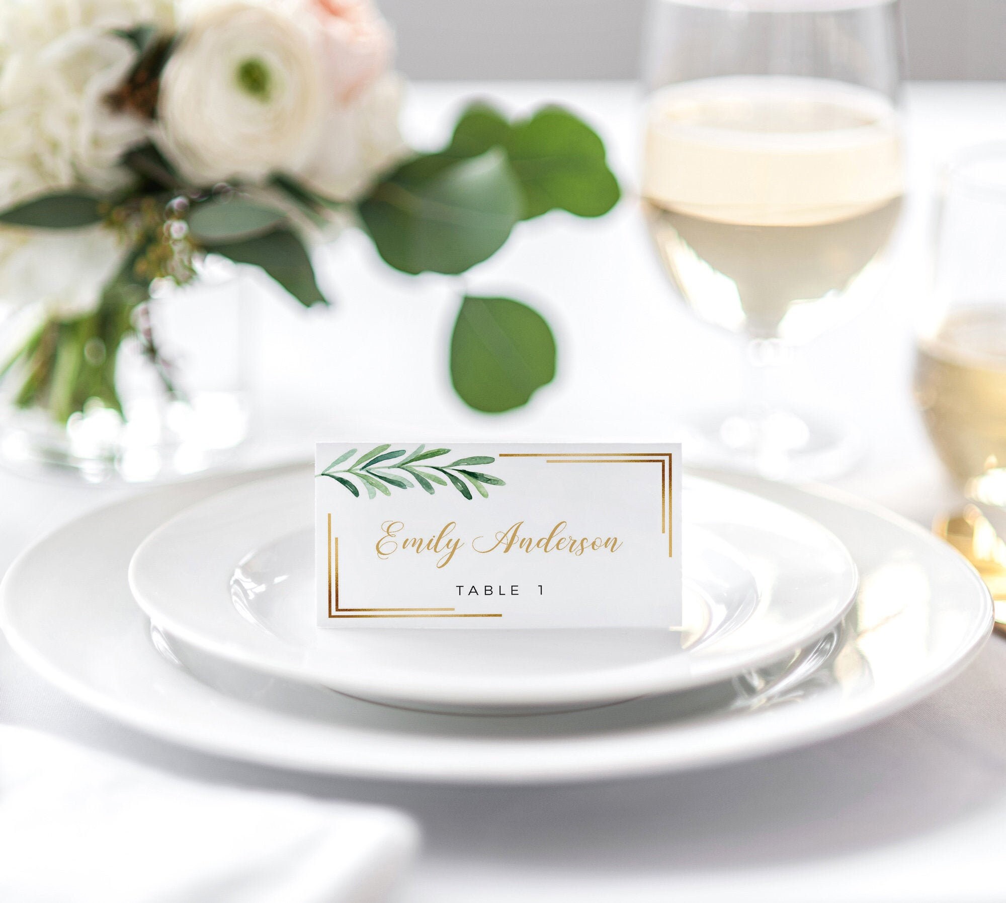 Place Cards Wedding place card template Greenery olive | Etsy