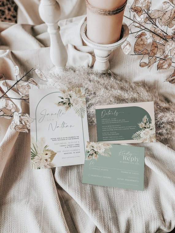 Sage Green Wedding Invitation Arch Invitation Template Boho - Etsy