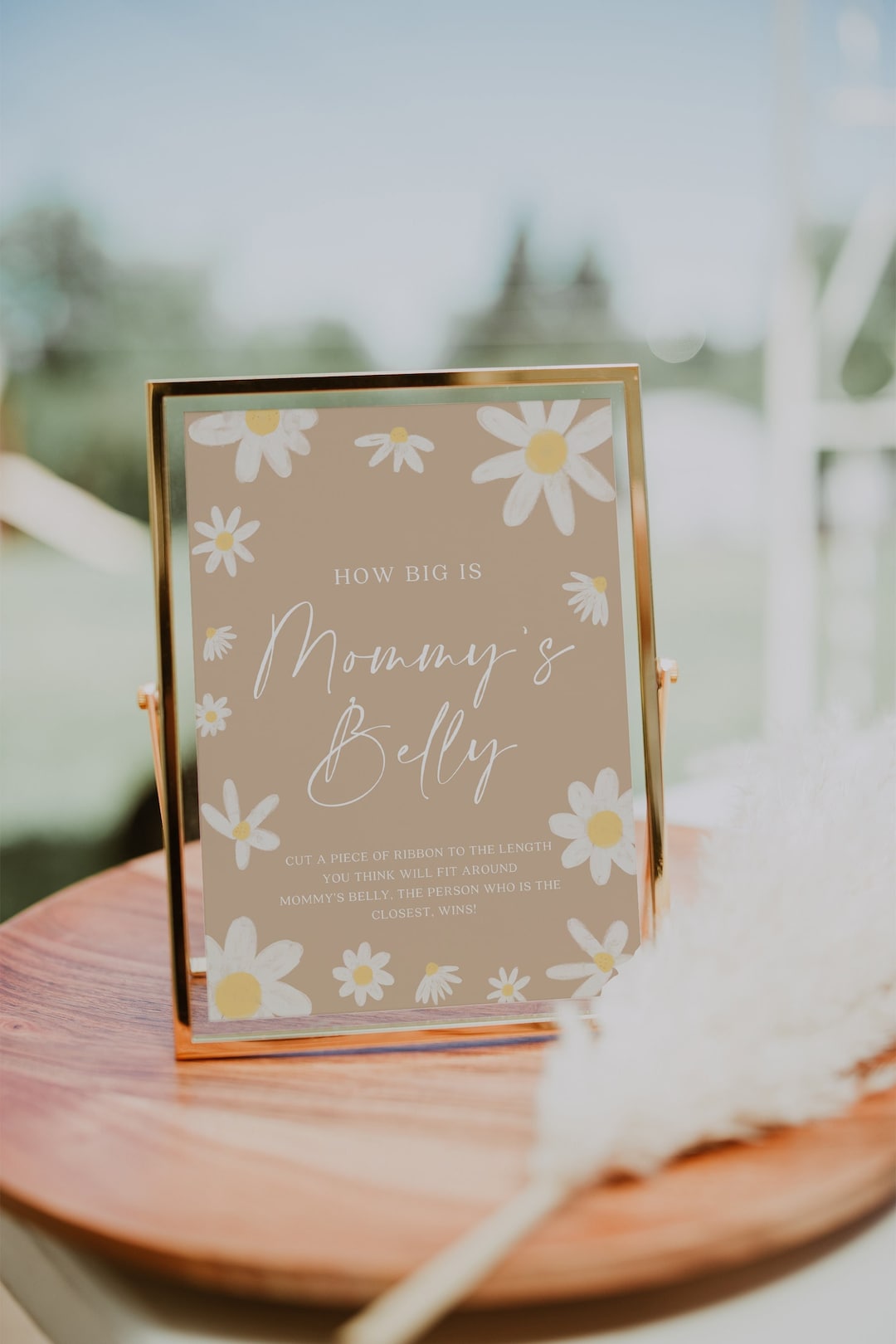 How Big is Mommy's Belly Sign, Baby Shower Game, Boho Beige Daisy ...