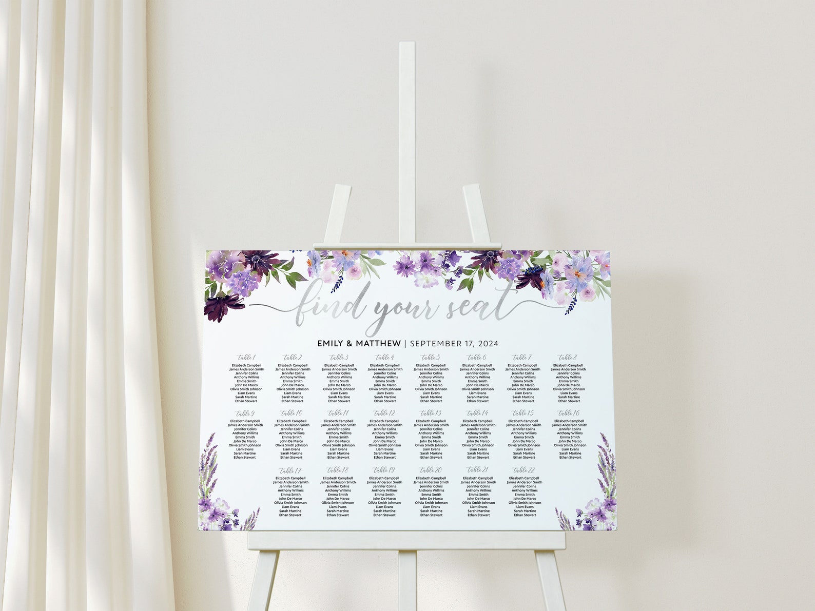 Lavender Seating Chart Sign Wedding Seating Chart Template - Etsy