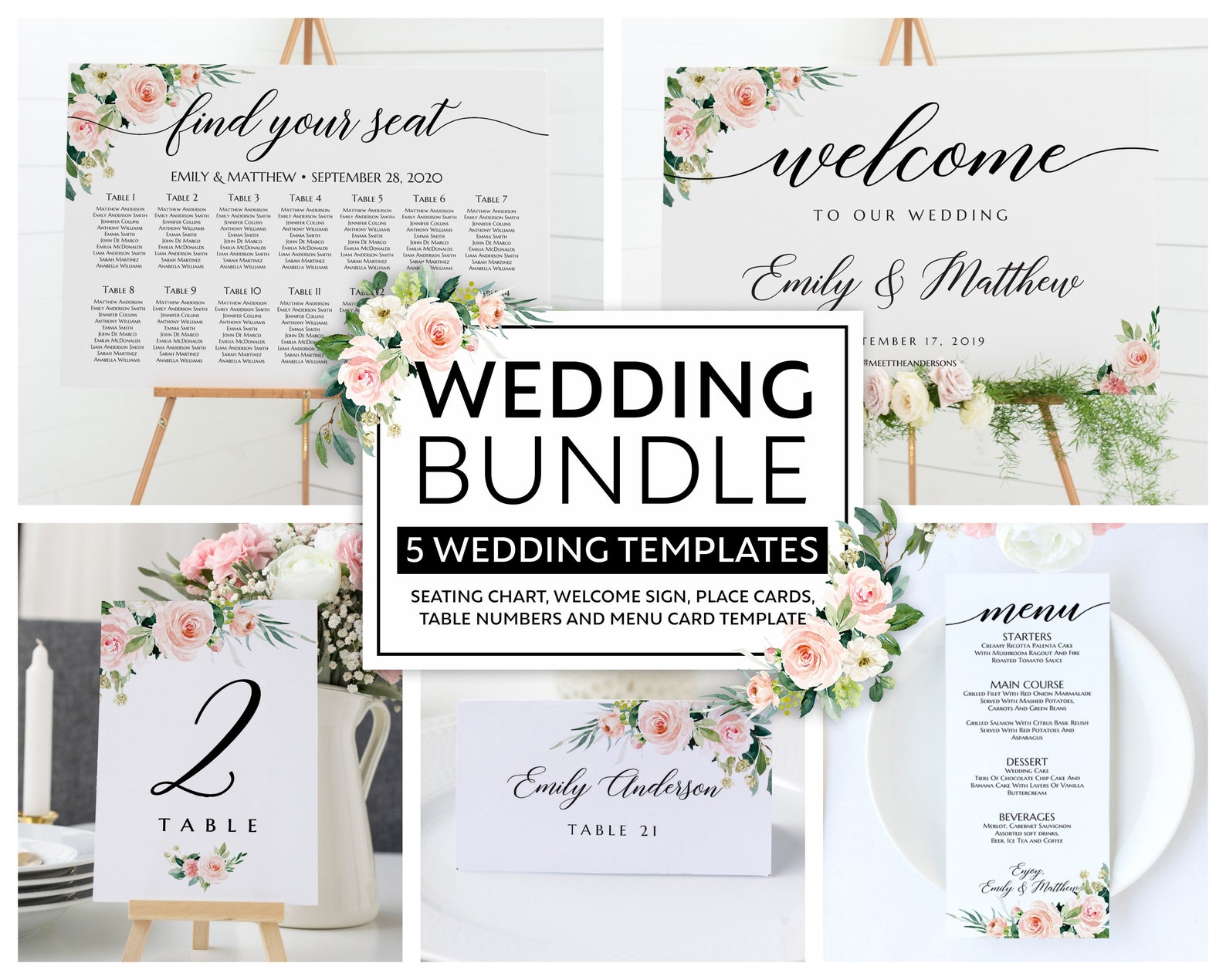 Editable Wedding Ceremony Program Template With Pink and Blush | Etsy