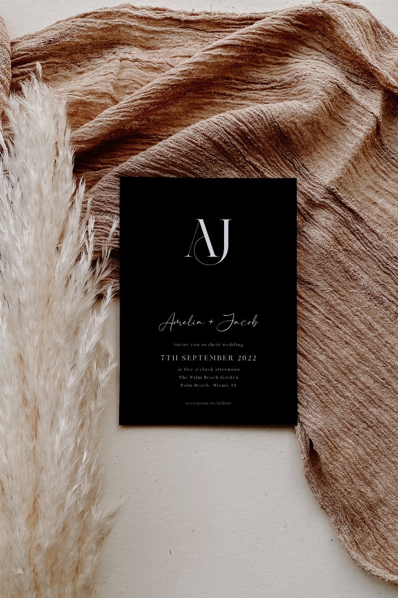 Black Wedding Invitation Suite Elegant Wedding Invitation Set | Etsy