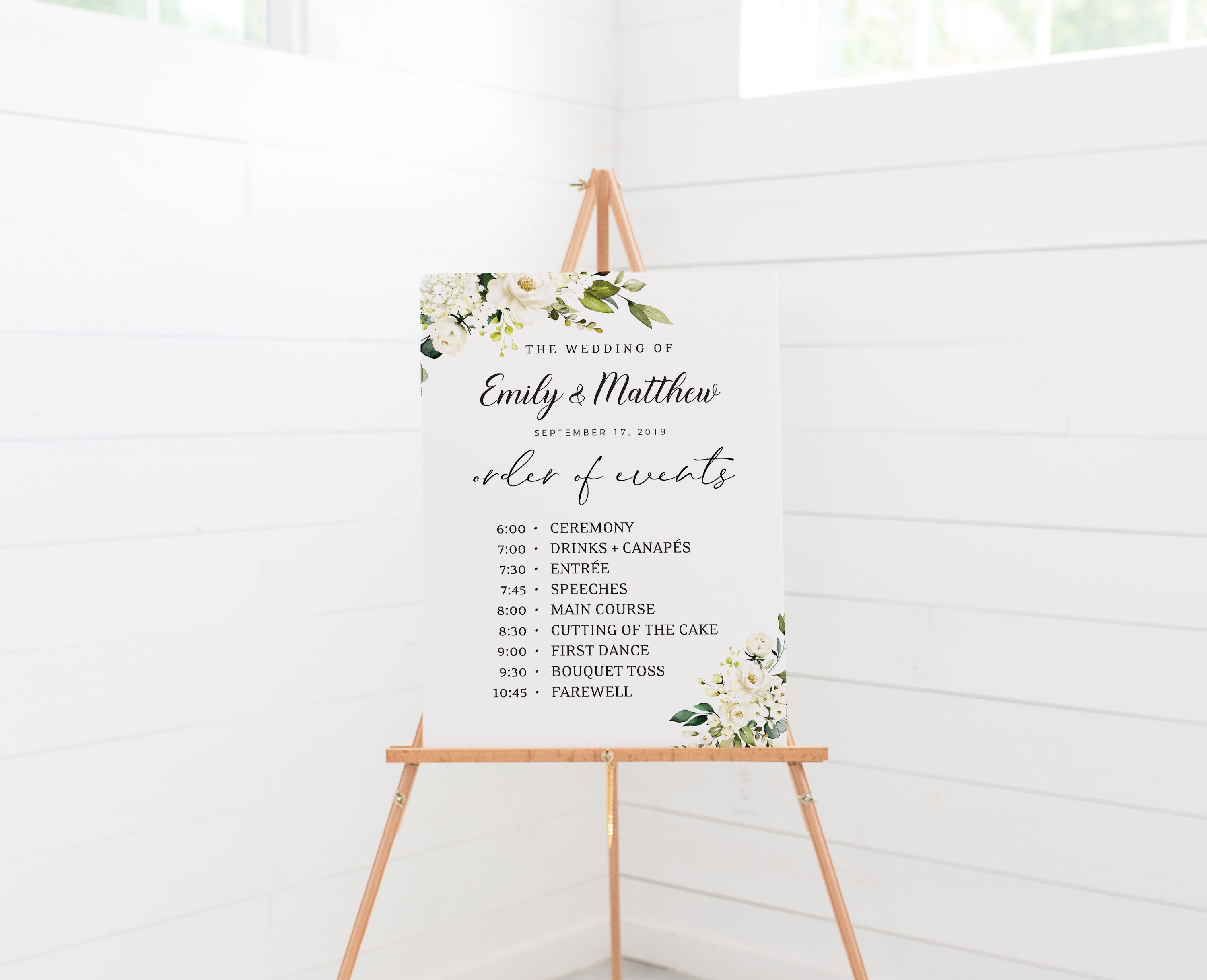 Elegant Wedding Order of Events Sign Template With White | Etsy