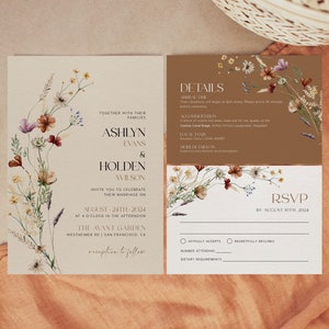 Elegant Floral Wedding Invitation, Beige Wedding Invitation Suite, Boho ...