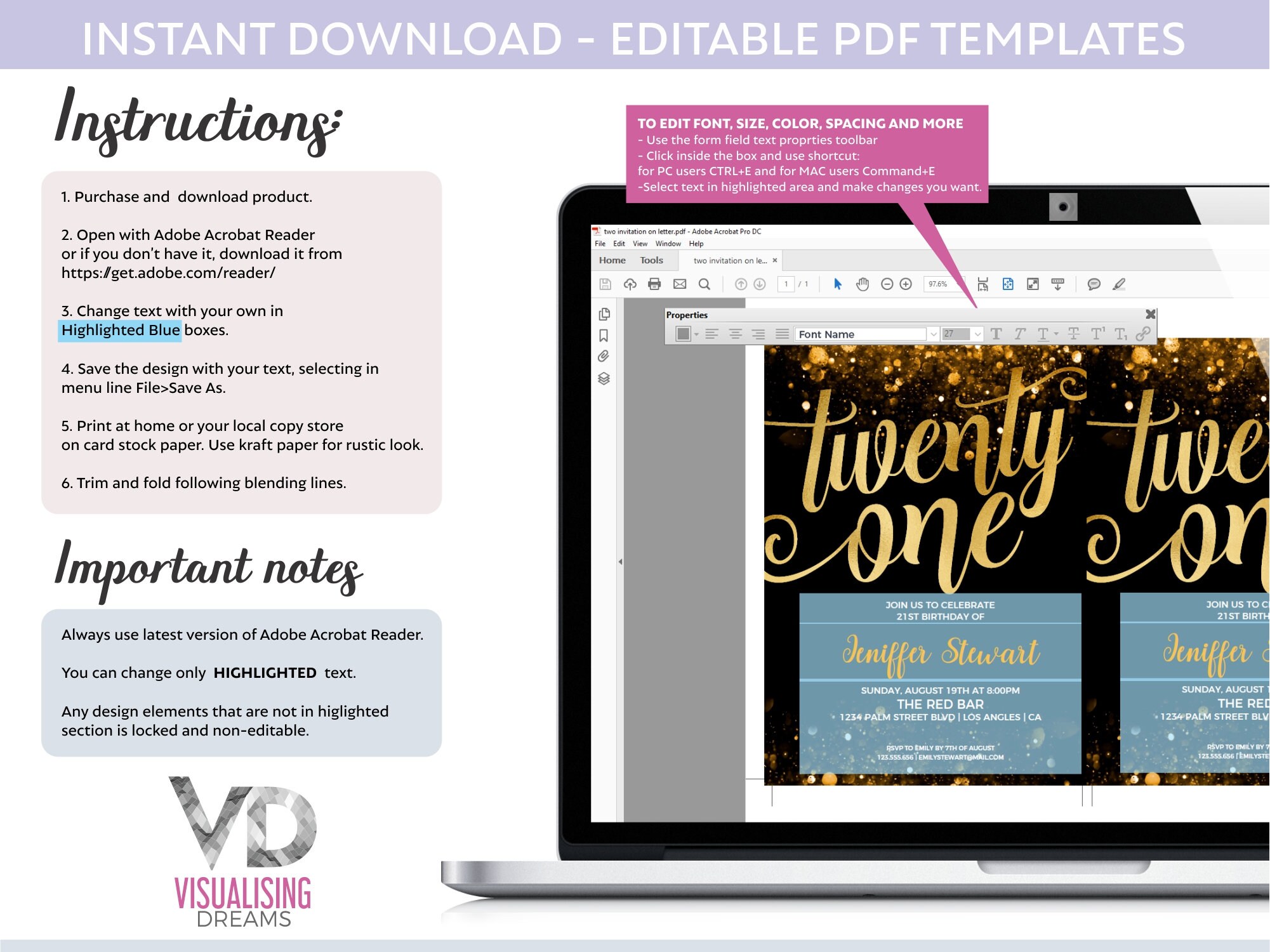 Twenty First Birthday Printable Birthday Invitations Template - Etsy