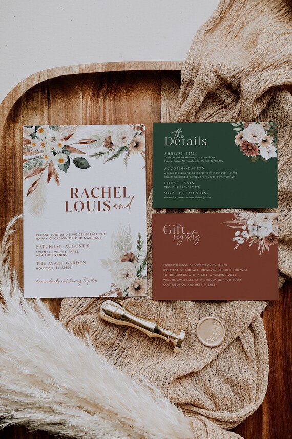 Floral Boho Wedding Invitation Wedding Invitation Pampas - Etsy