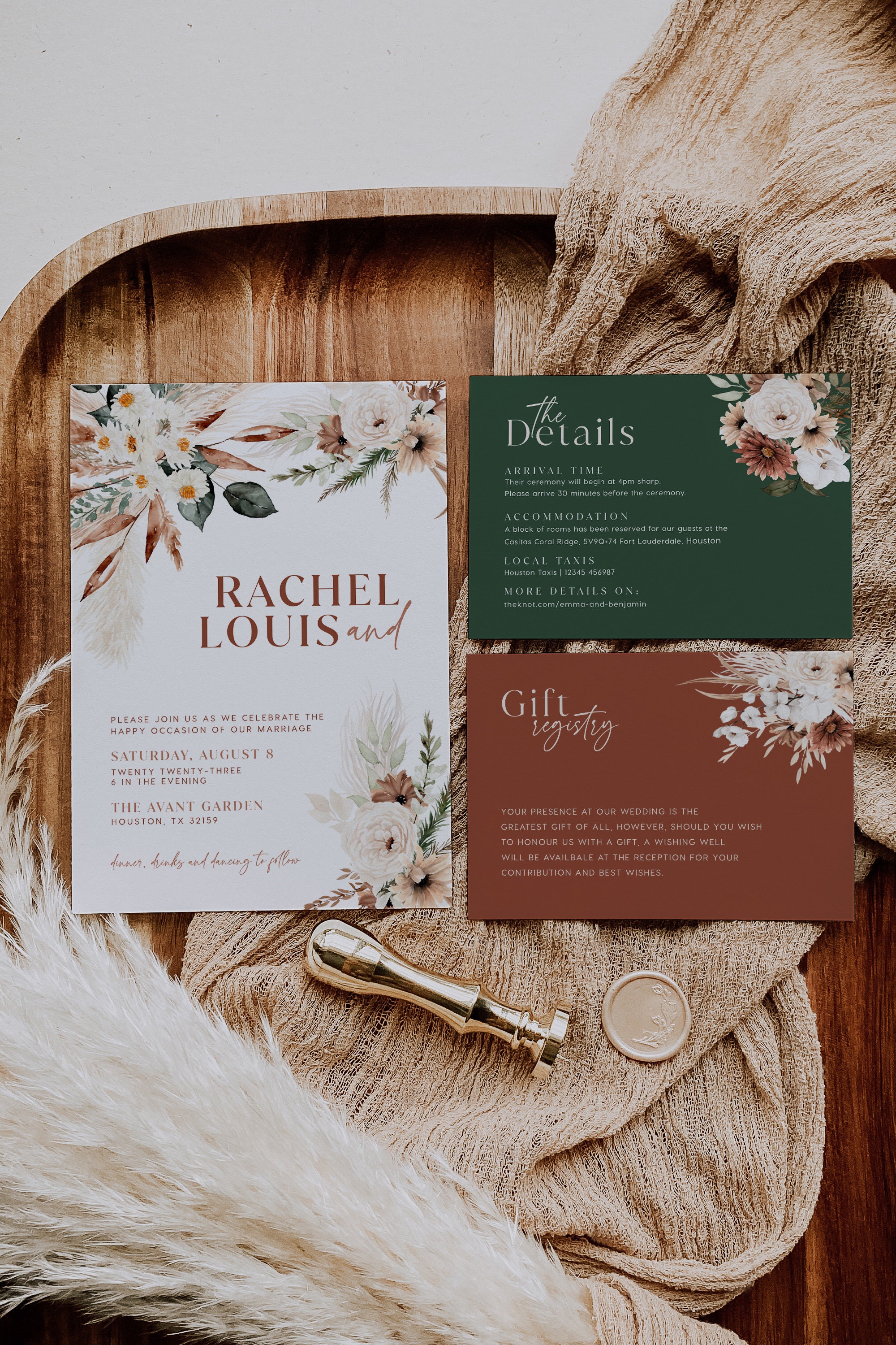 Floral Boho Wedding Invitation Wedding Invitation Pampas | Etsy