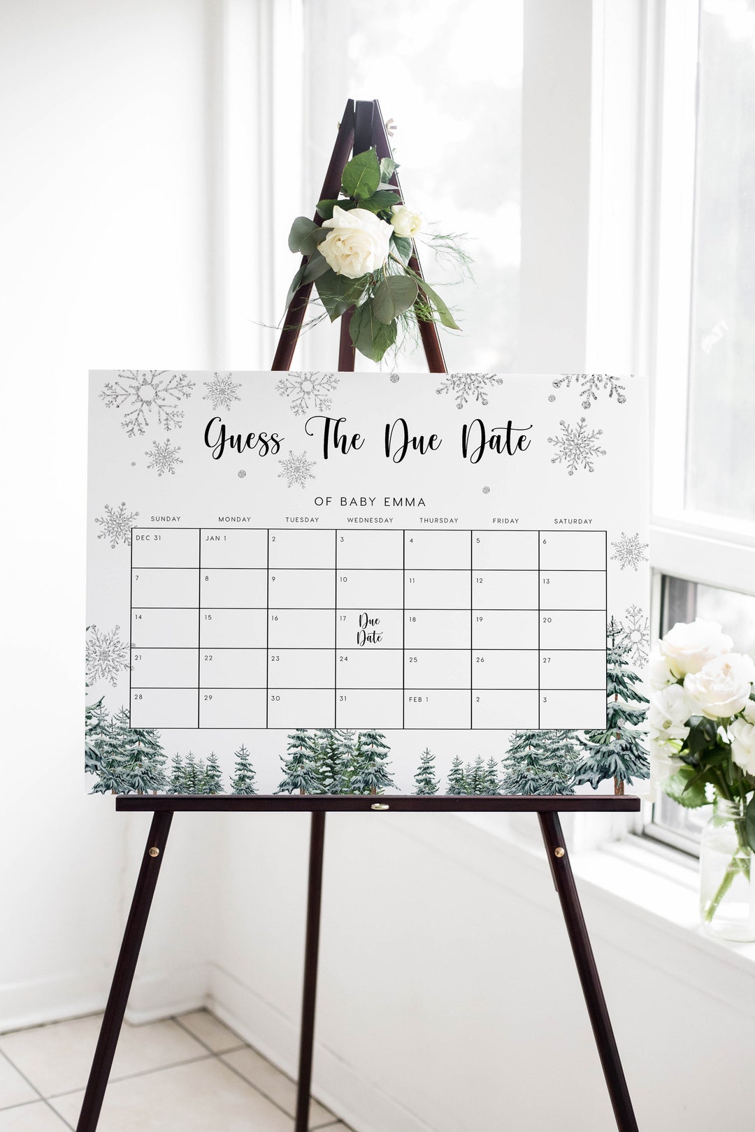 Baby Due Date Sign, Baby Shower Due Date Template, Winter Wonderland ...