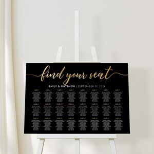 Wedding Seating Chart, Black and Gold Seating Chart Template, Wedding ...