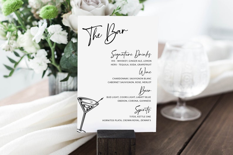 Bar Menu Sign the Bar Sign Printable Bar Menu Template - Etsy