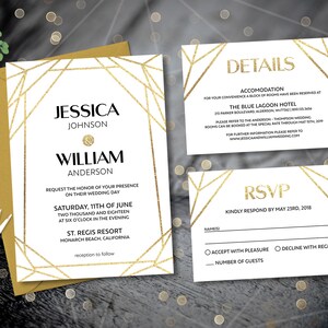 Gold Geometric Wedding Invitation Template Gold Foil Printable ...