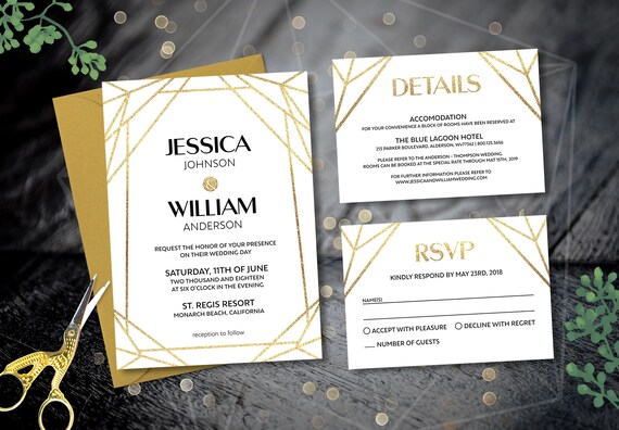 Gold Geometric Wedding Invitation Template Gold Foil Printable | Etsy