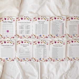 Colorful Flowers Baby Shower Games Bundle, Baby Shower Games Templates ...