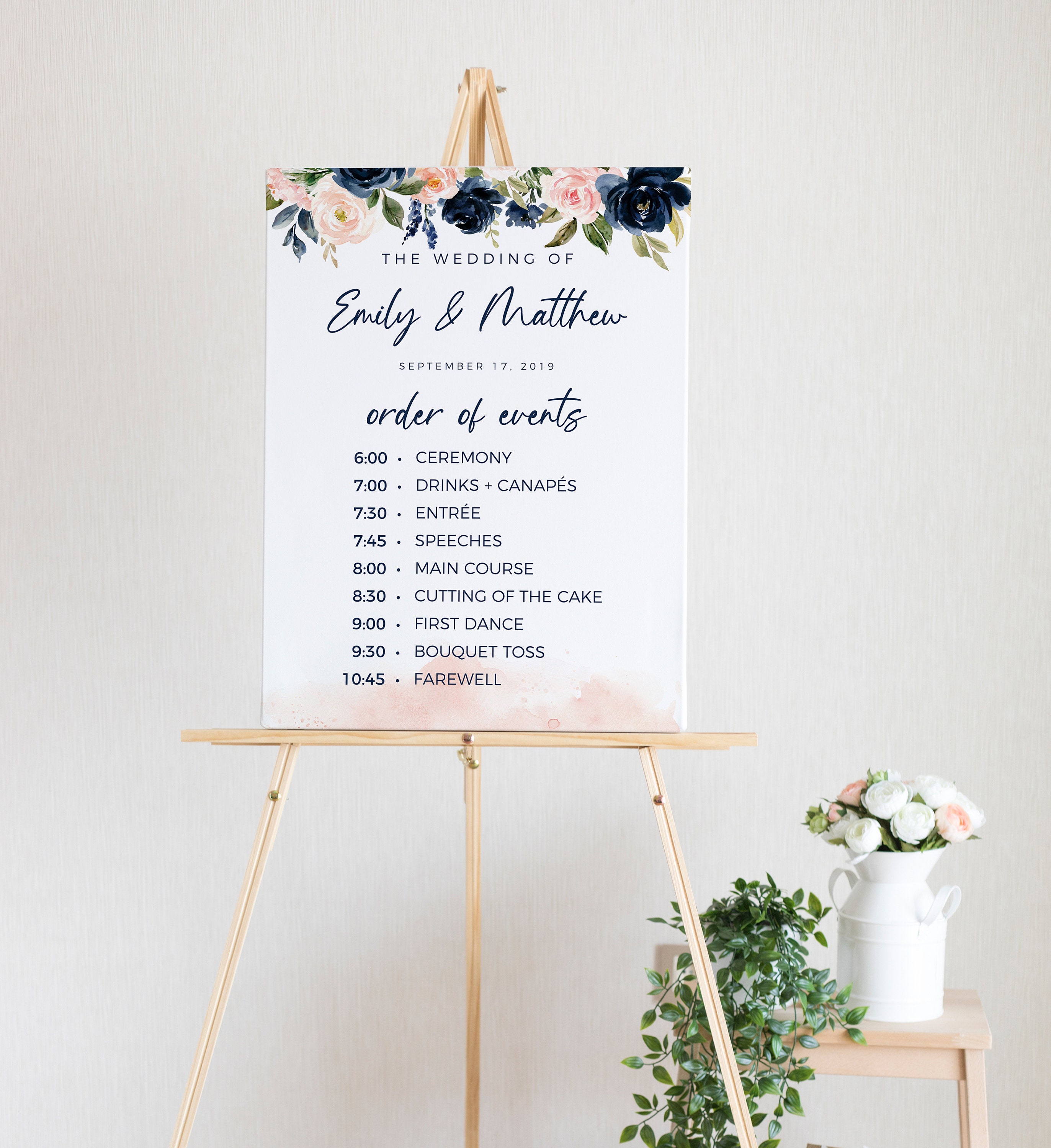 Order of Events Template Navy and Blush Order of Events Sign | Etsy