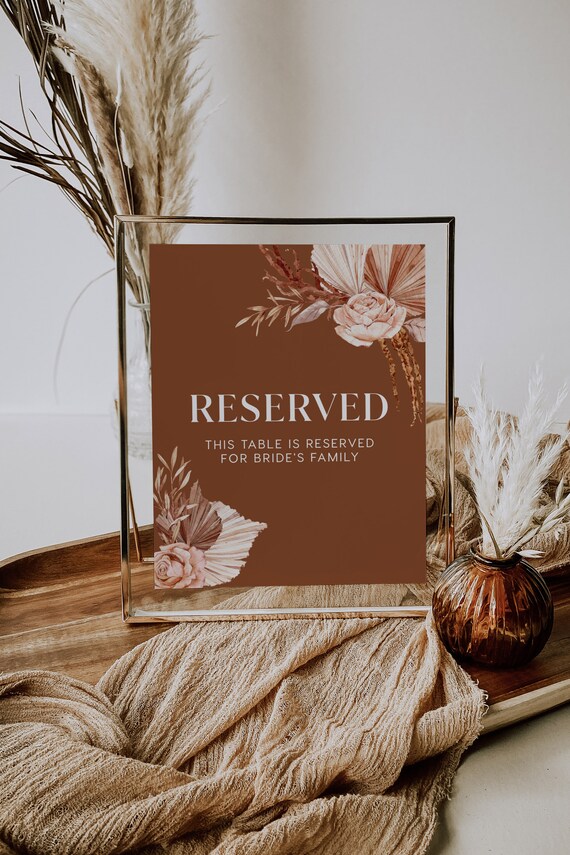 Reserved Sign Wedding Editable Reserved Sign Template - Etsy