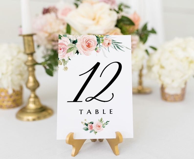 Printable Table Numbers With Pink and Blush Flowers and - Etsy