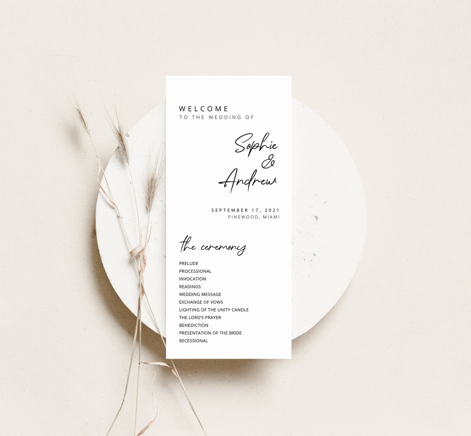 Wedding Program Template Minimalist Double-sided Wedding - Etsy
