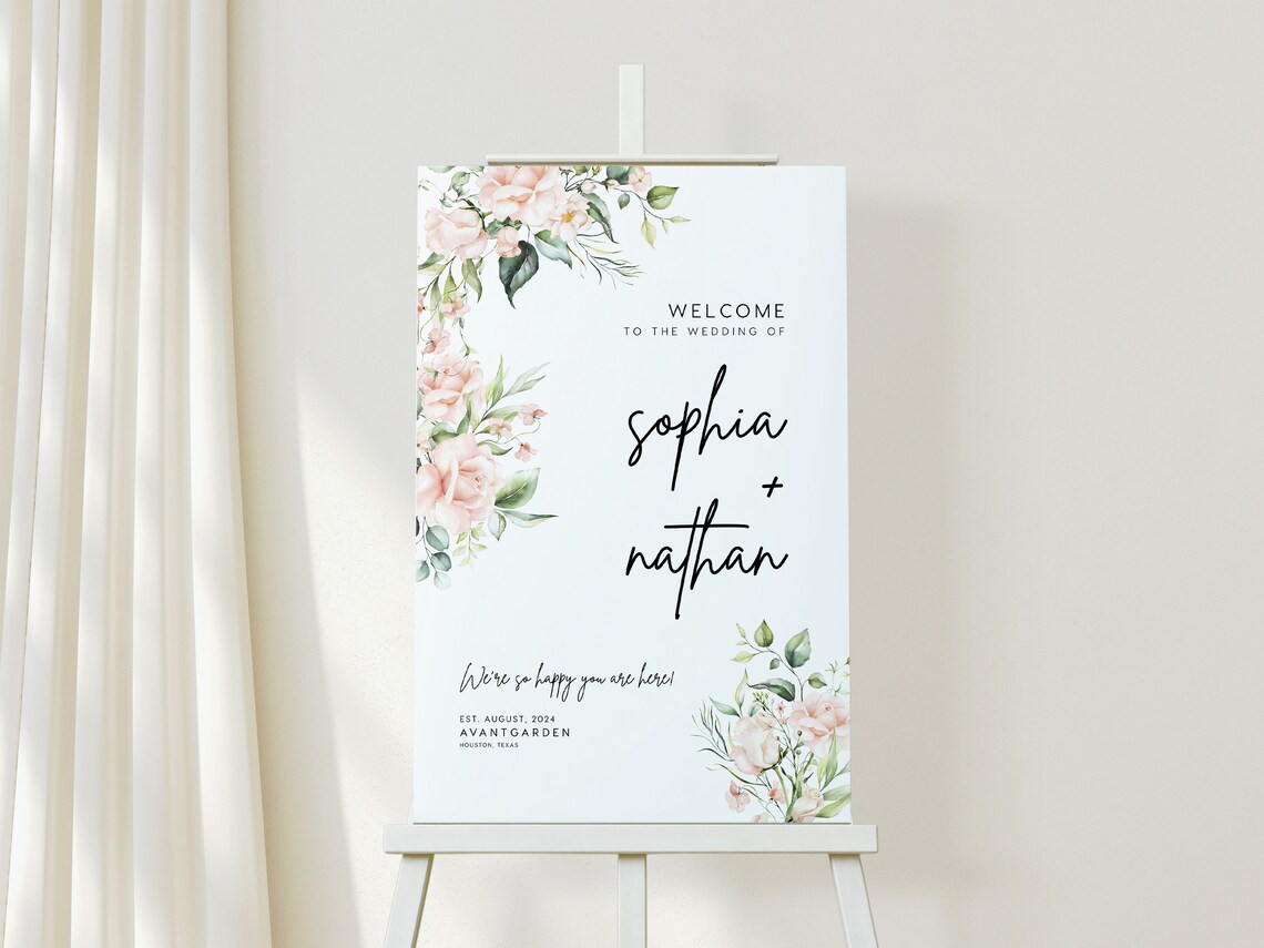 Blush Floral Welcome Sign Wedding Welcome Sign Template - Etsy