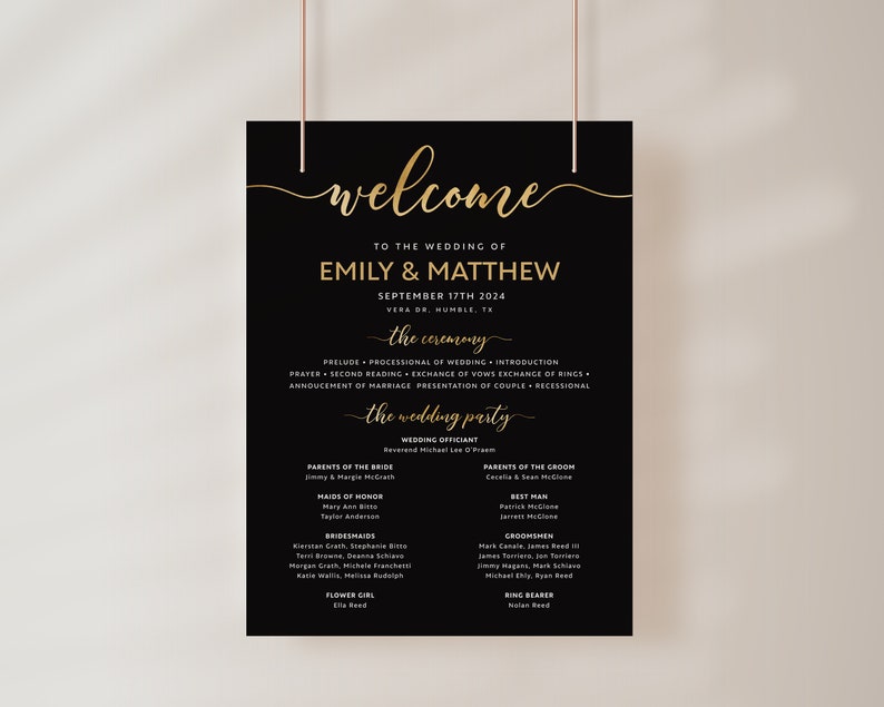 Wedding Program Sign Black and Gold Wedding Program Wedding - Etsy