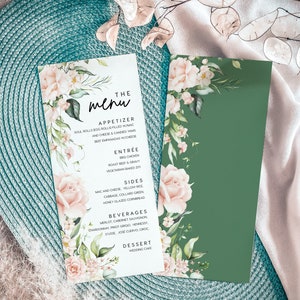 Blush Floral Menu Card Template, Wedding Menu Template, Floral Wedding ...