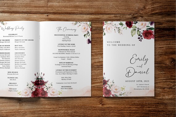 Half Fold Wedding Program Template