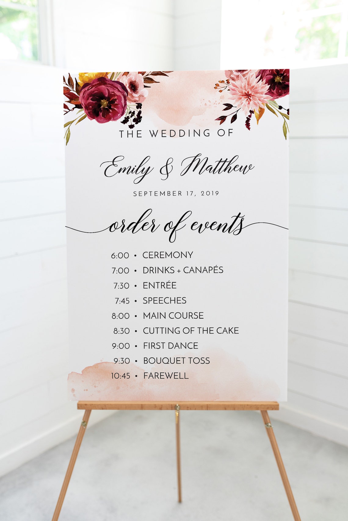 Wedding Day Events Sign Order of Events Wedding Sign Fall - Etsy