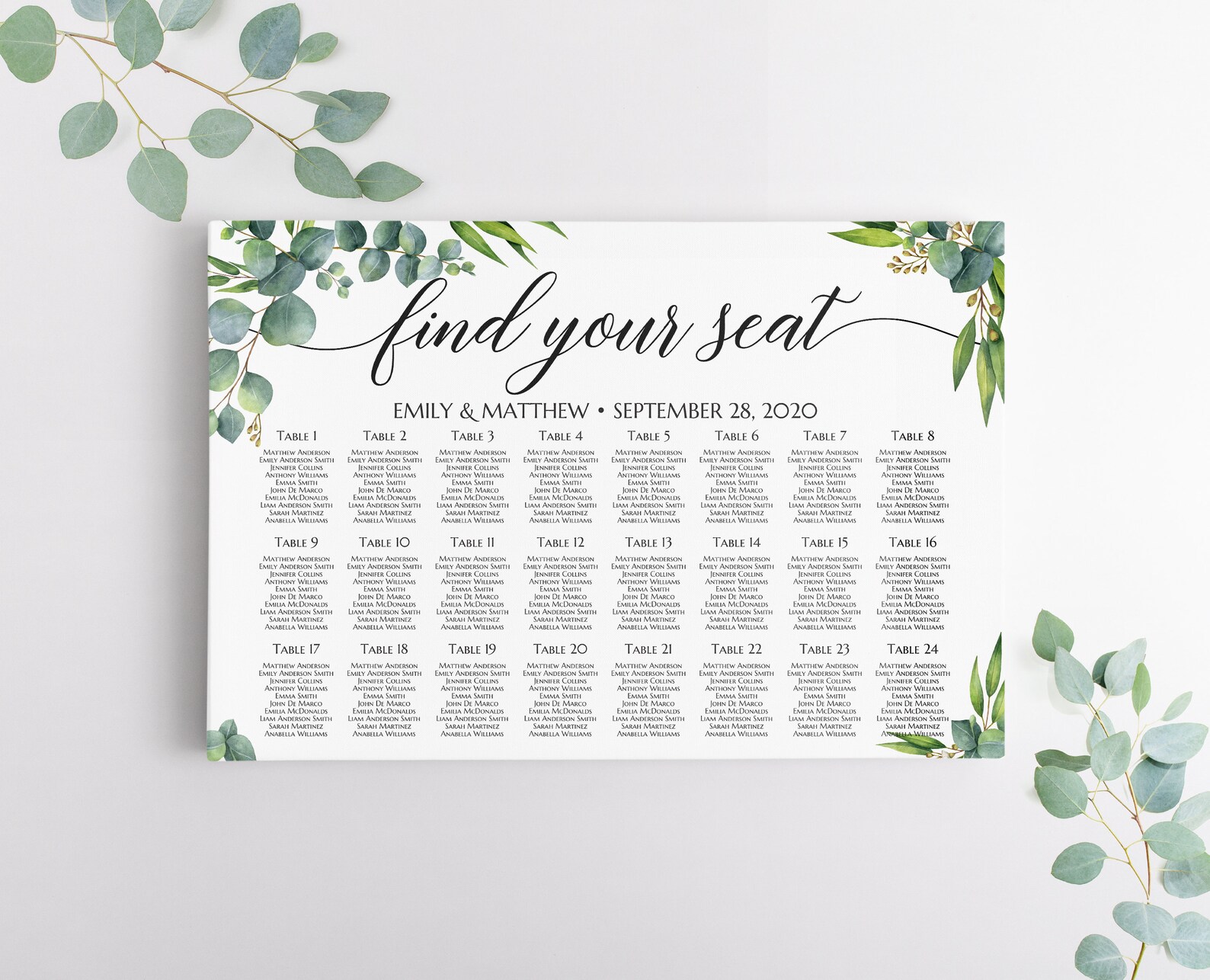 Seating Chart Template Eucalyptus Seating Chart Sign Seating - Etsy